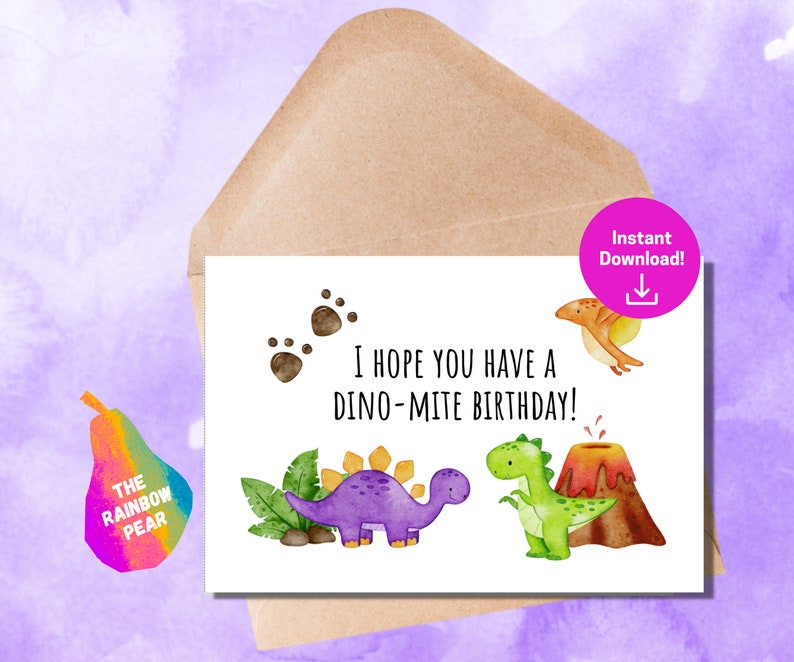Printable Birthday Card, Dinosaur Birthday Card, Dino-mite, Instant ...