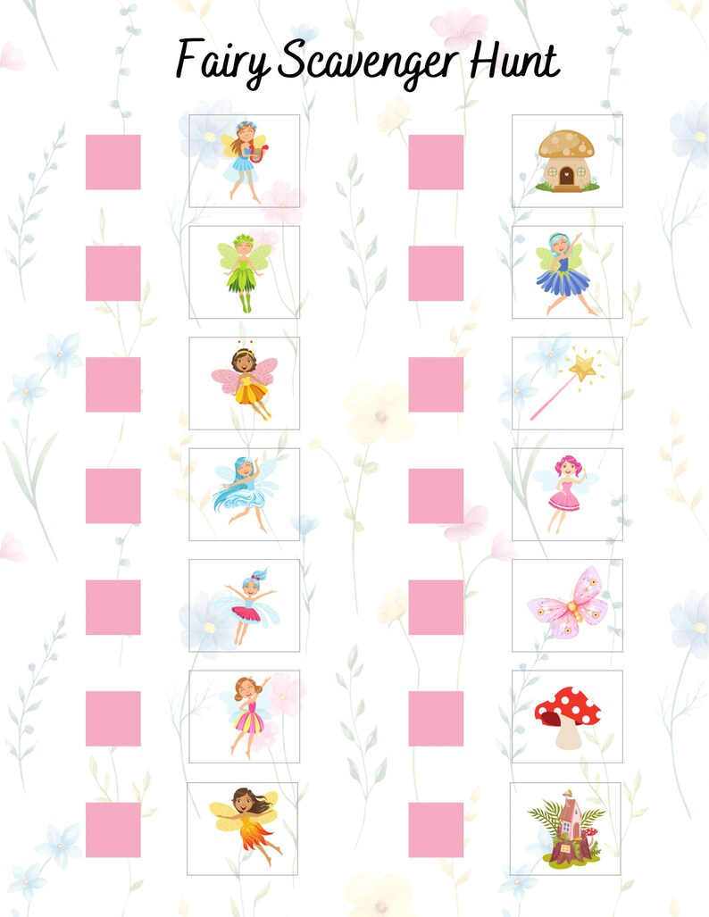 Fairy Scavenger Hunt, Birthday Party Game, Woodland, Printable, Digital ...