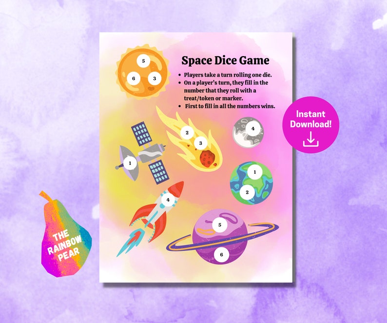 Space Dice Game, Space Activity for Kids, Digital Download - Etsy