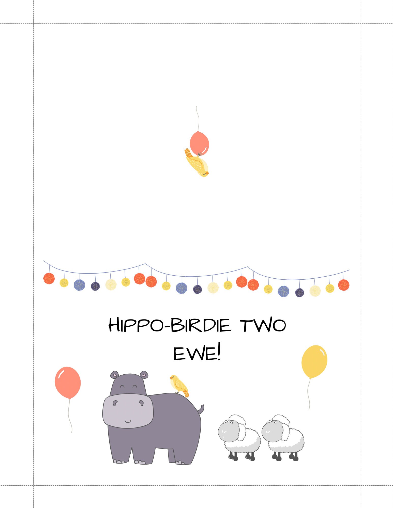 Printable Birthday Catd, Hippo Birthday Card, Hippo Birdie to Ewe ...