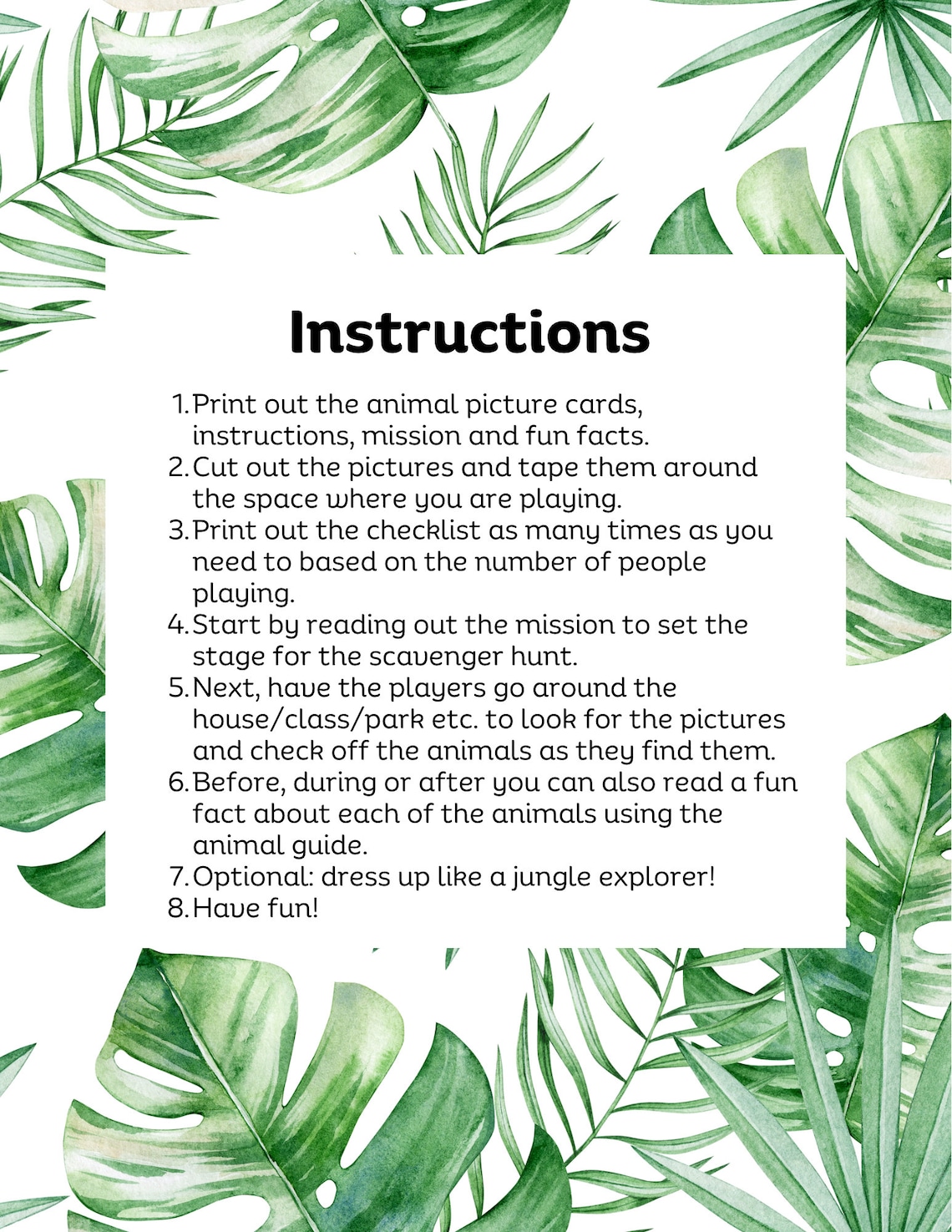 Jungle Scavenger Hunt Adventure for Kids, Printable Game, Digital ...