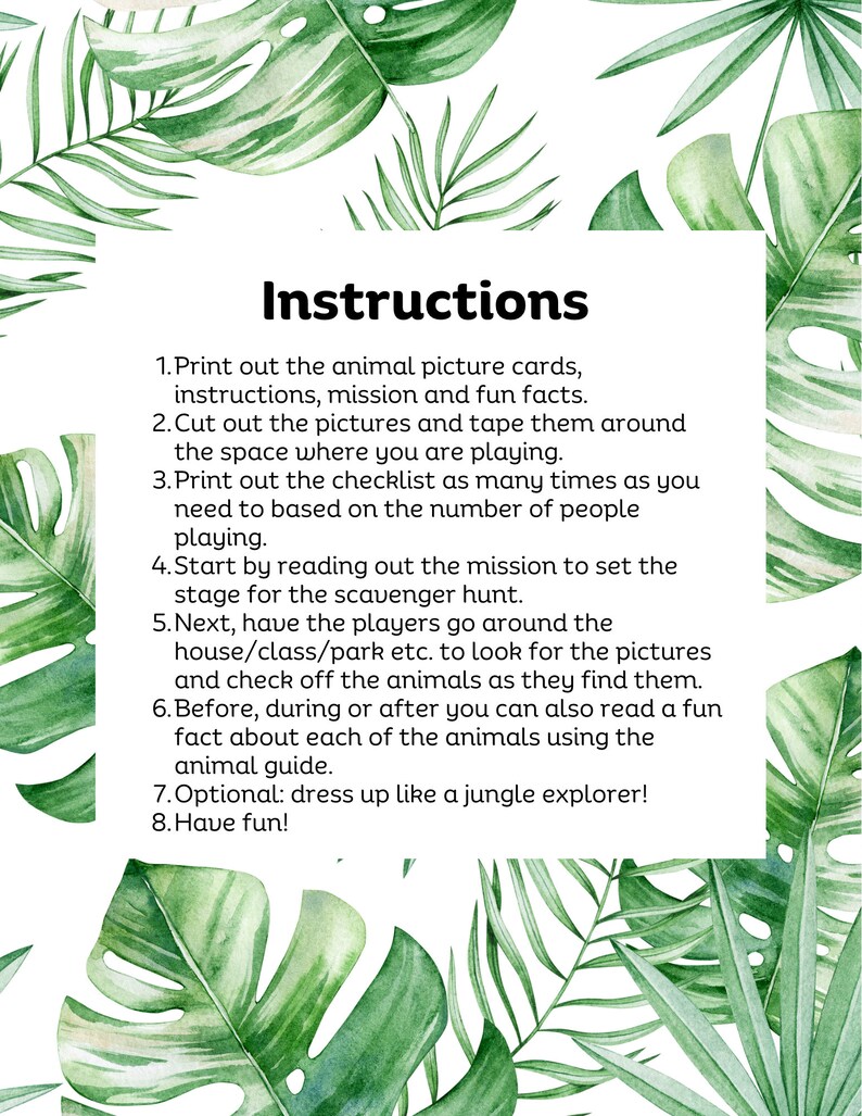 Jungle Scavenger Hunt Adventure for Kids, Printable Game, Digital ...
