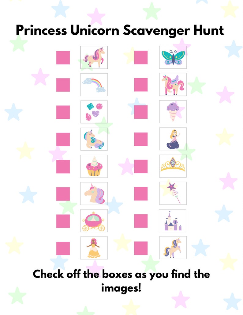 Princess Unicorn Scavenger Hunt, Birthday Party Game, Printable ...