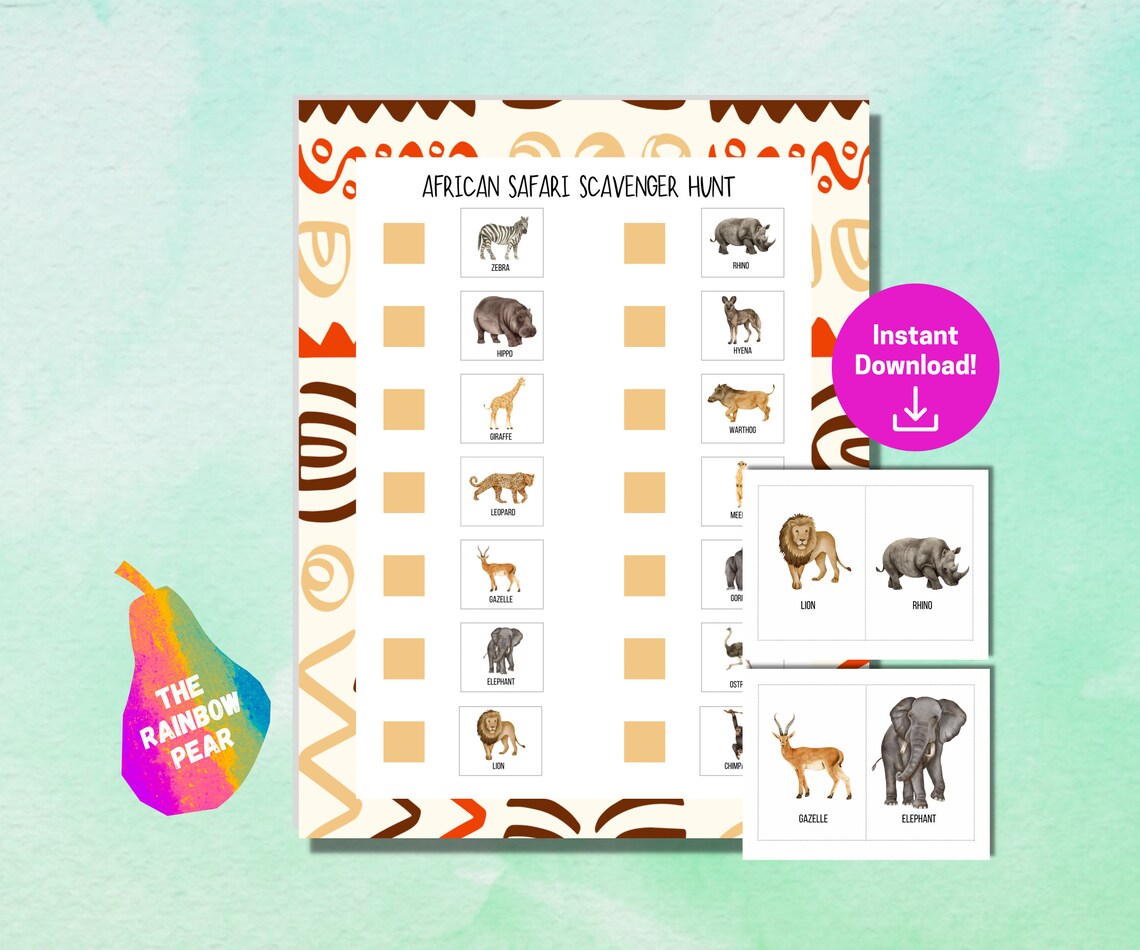 African Safari Scavenger Hunt, Birthday Game, Classroom Activity ...