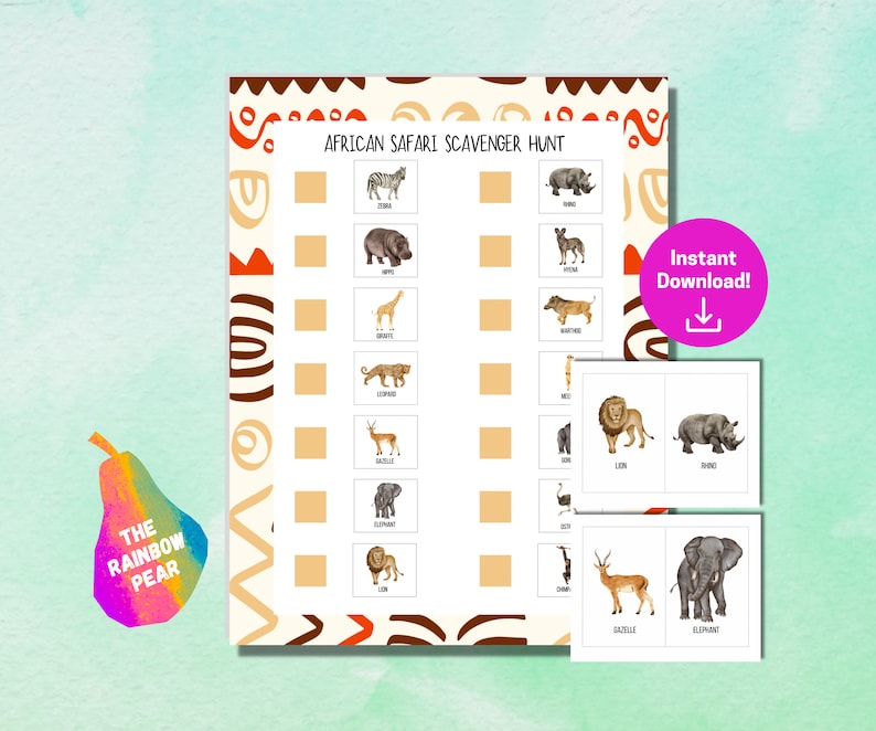 African Safari Scavenger Hunt, Birthday Game, Classroom Activity ...