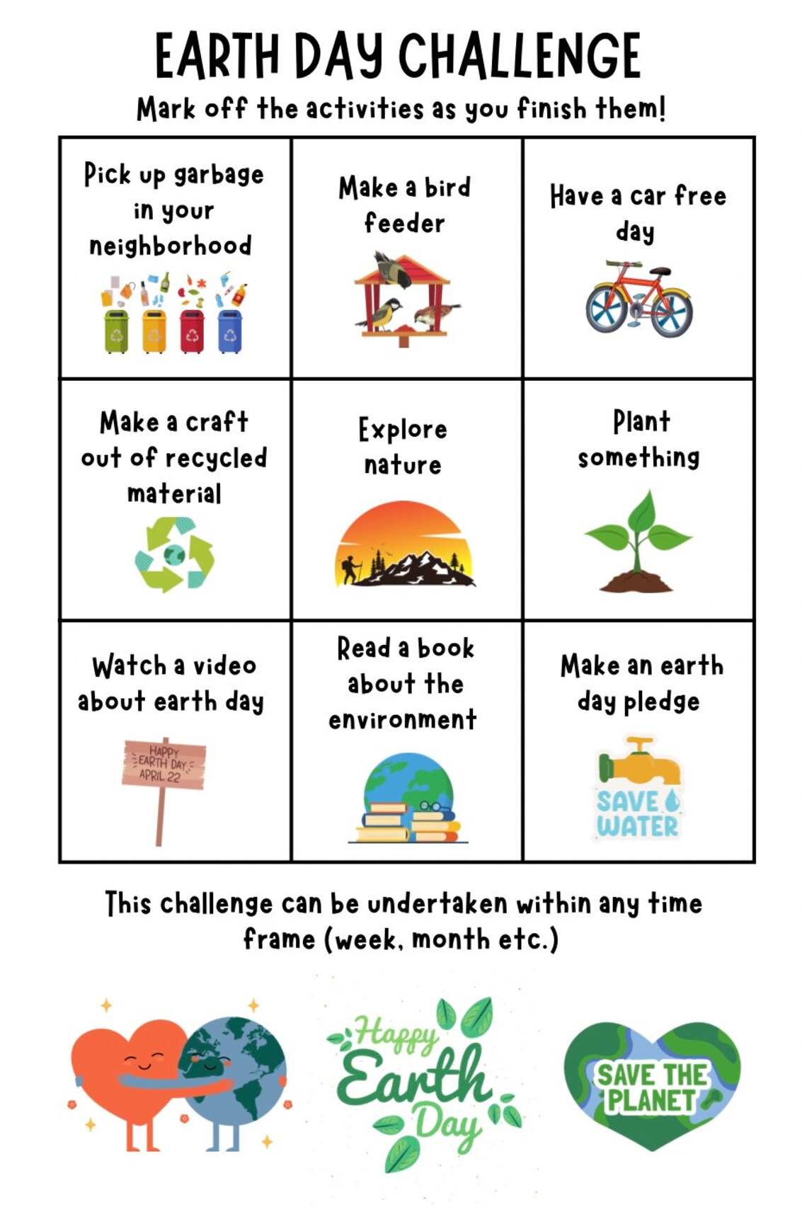 Printable Earth Day Challenge for Kids, Worksheet, Digital Download - Etsy