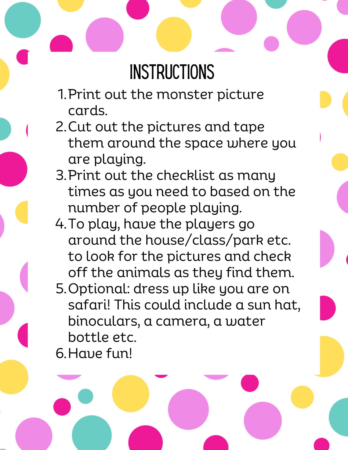Monster Scavenger Hunt, Birthday Party Game, Printable, Digital ...
