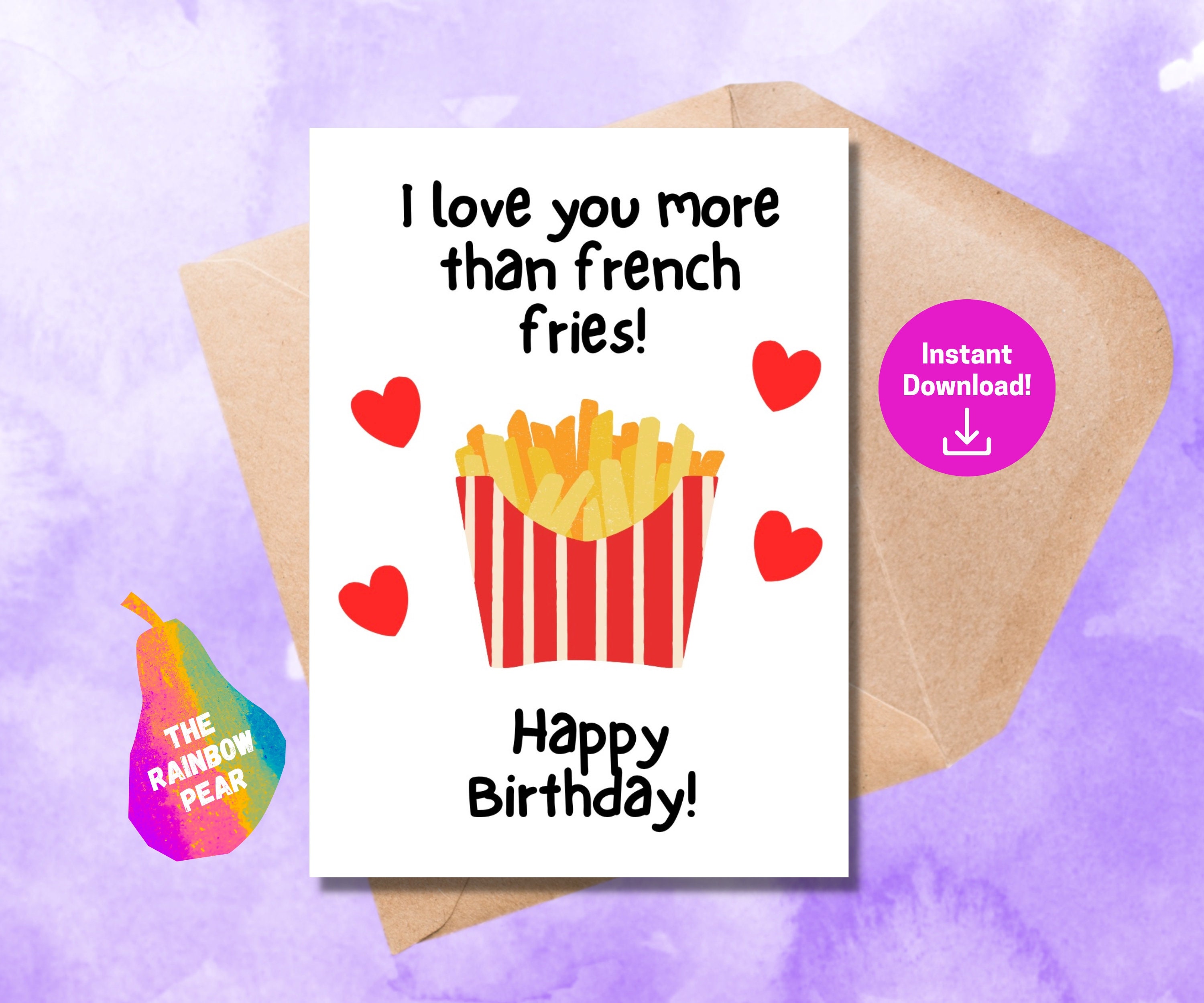 Printable Birthday Card, French Fry Birthday Card, Digital Download ...