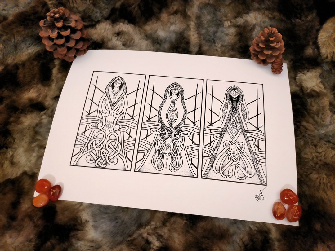 Norns Print A3 | Norse, Norns, Fates, Maiden, Mother, Crone, Knotwork ...