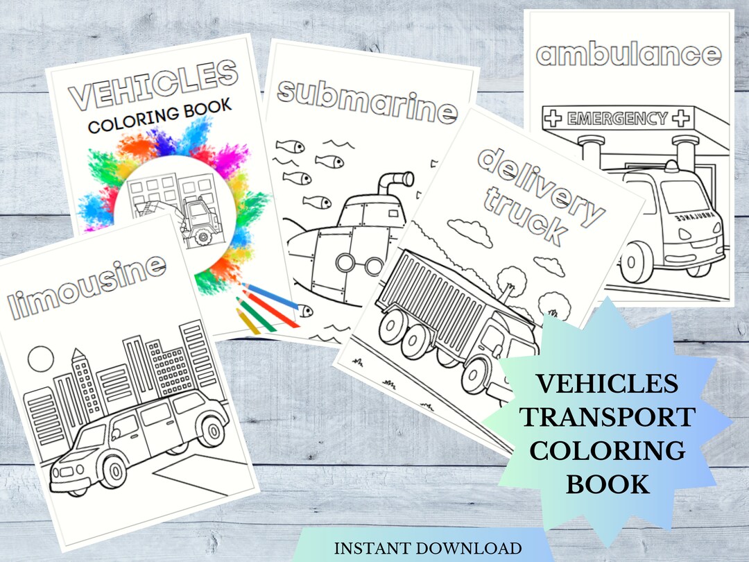 Vehicles Transport Coloring Book - Etsy
