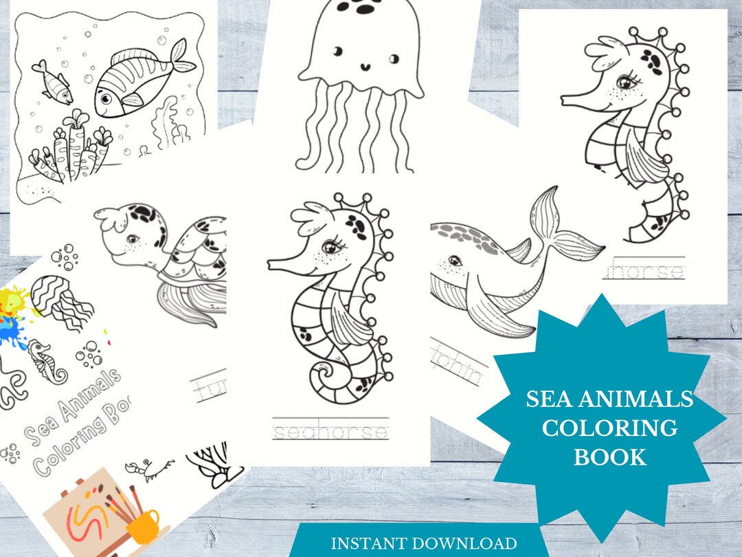 Sea Animals Coloring Worksheets, Coloring Book - Etsy