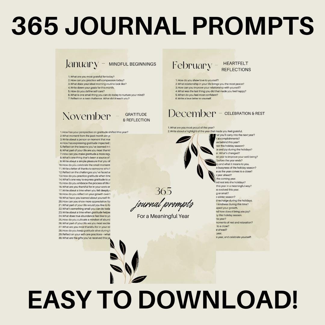 365 Journal Prompts: Self-care & Reflection (printable) - Etsy