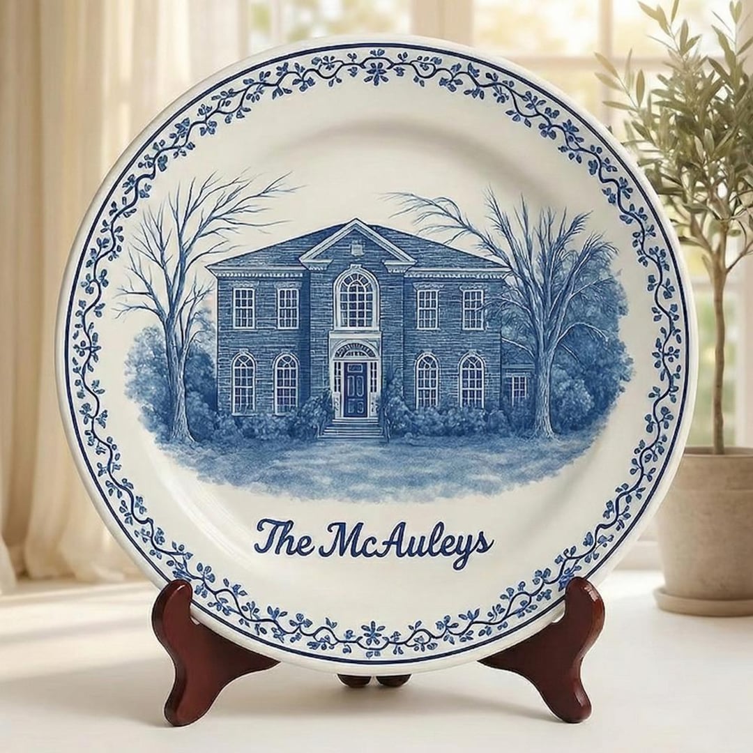 Custom House Portrait Platter – Personalized Home Illustration Plate ...