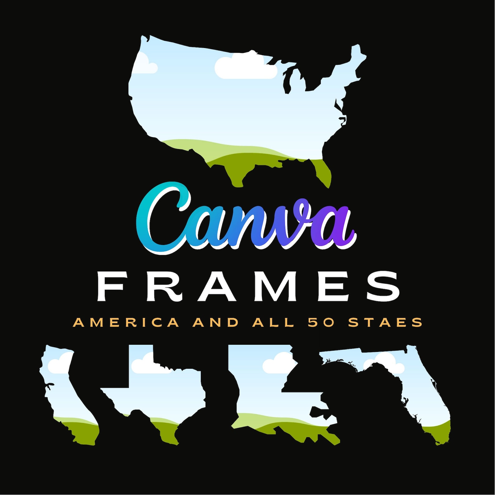 51 Custom Canva Frames of America and All 50 States - Etsy