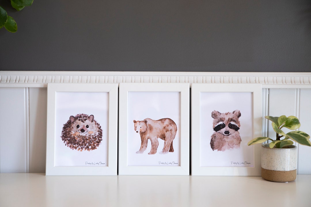 SET OF 3 Woodland Animal Art Prints, Watercolour Paintings, Wall Art ...