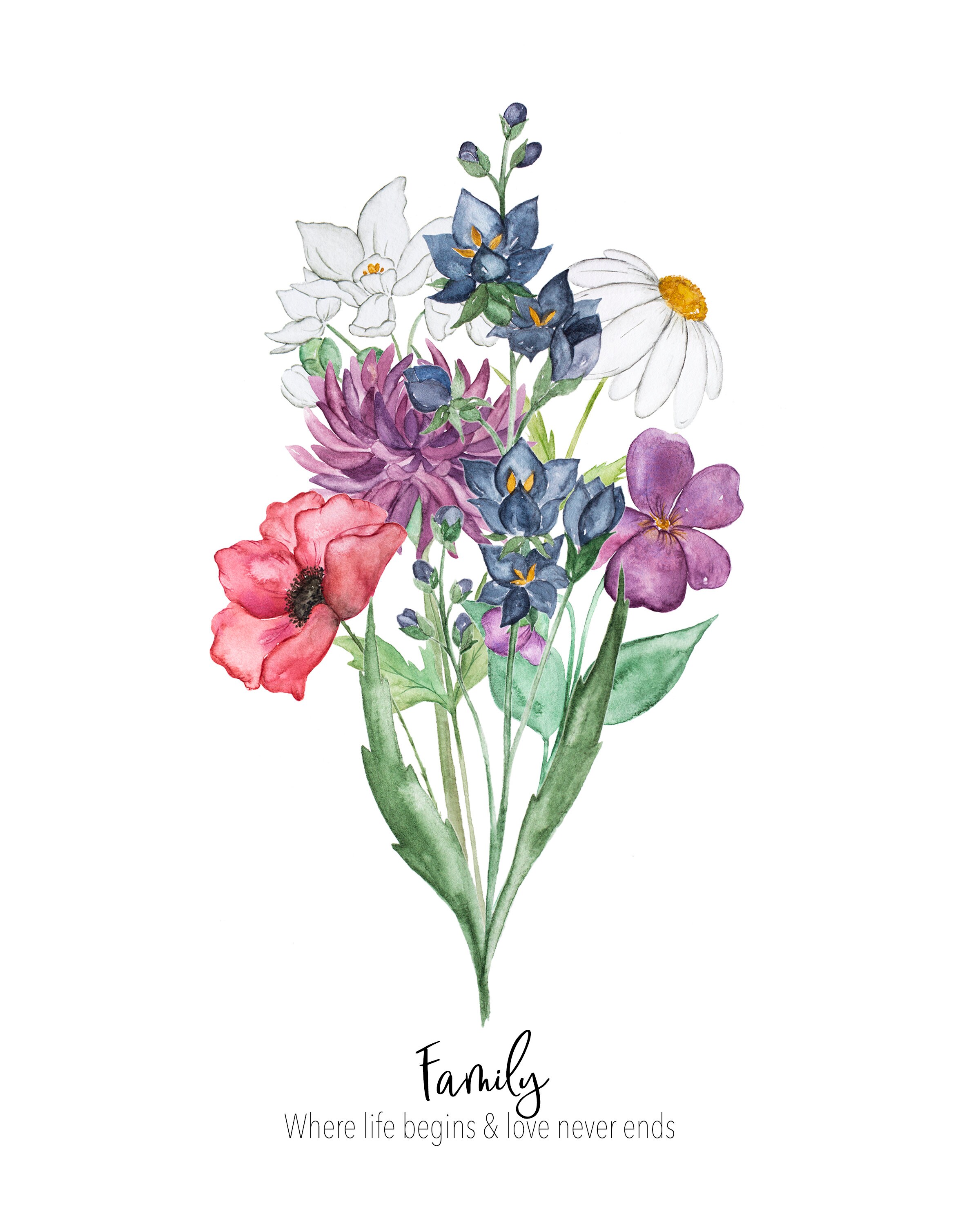 Custom Family Birth Flower Art With 1-6 Flowers 8x10 Inch - Etsy UK