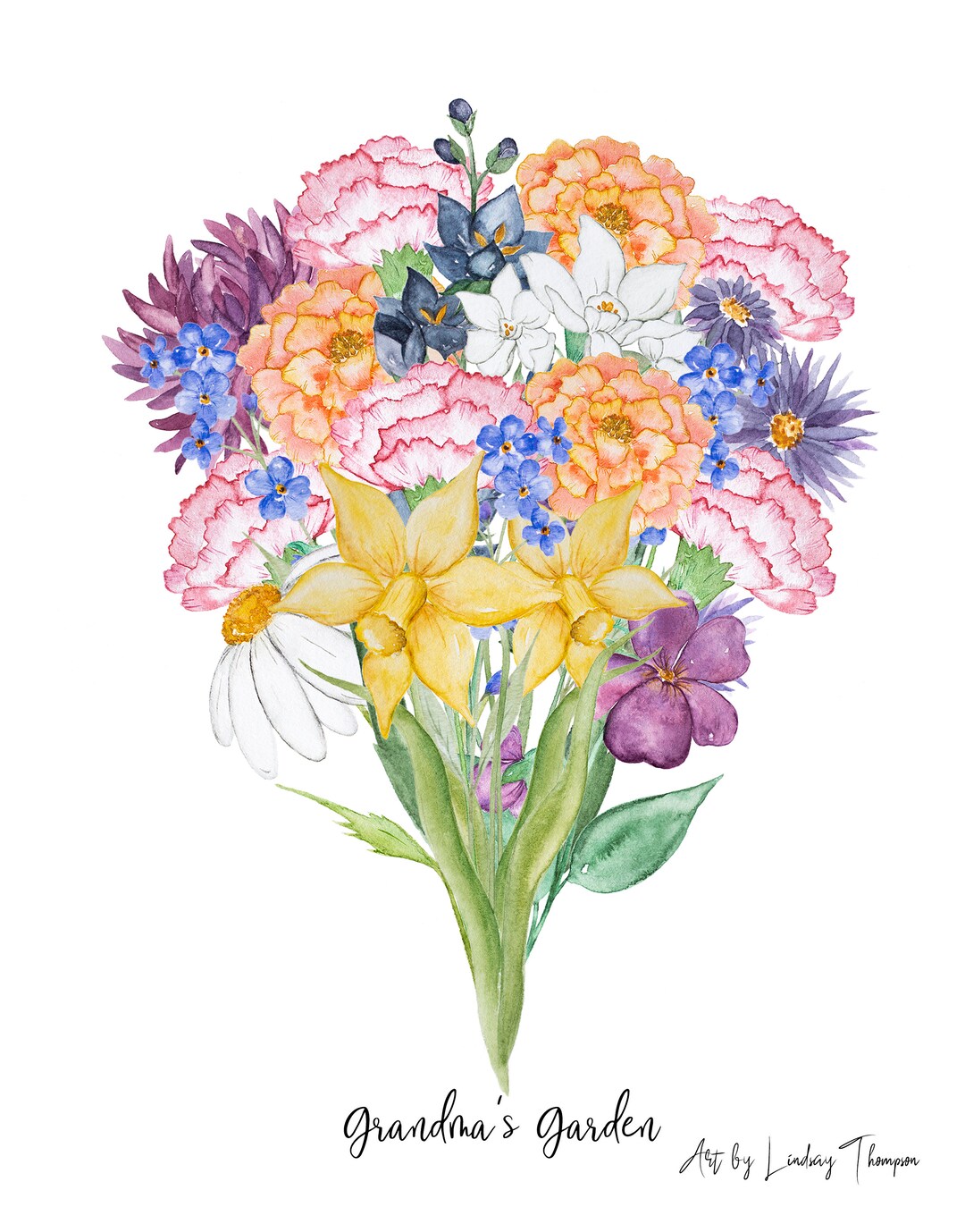 Birth Flower Family Bouquet With 15-20 Flowers (8x10 Inch DIGITAL FILE ...