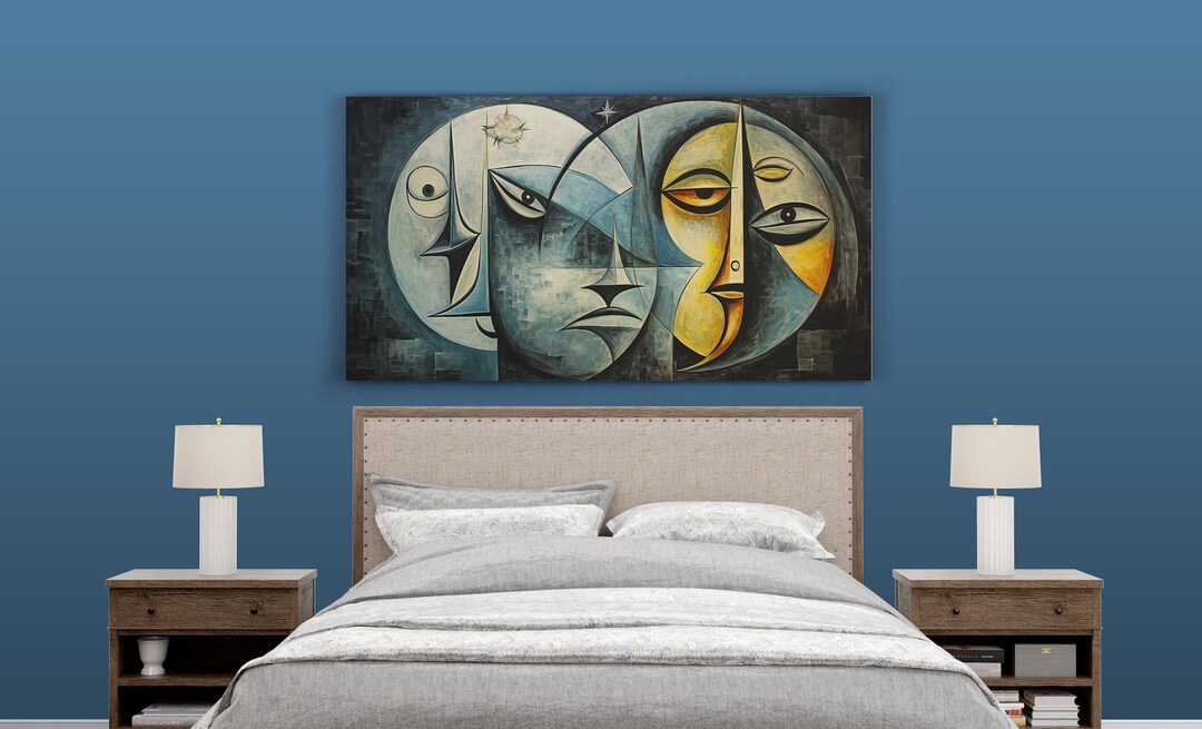 Abstract Faces: Surreal Geometric Cubism Art, Moon and Sun Expression ...