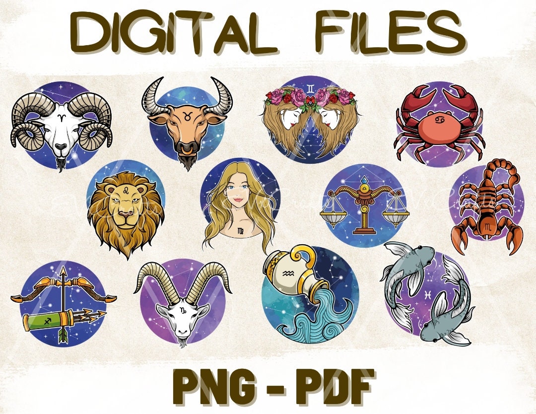 Zodiac Sign Print Image Digital Files Design Downloads Zodiac Design ...