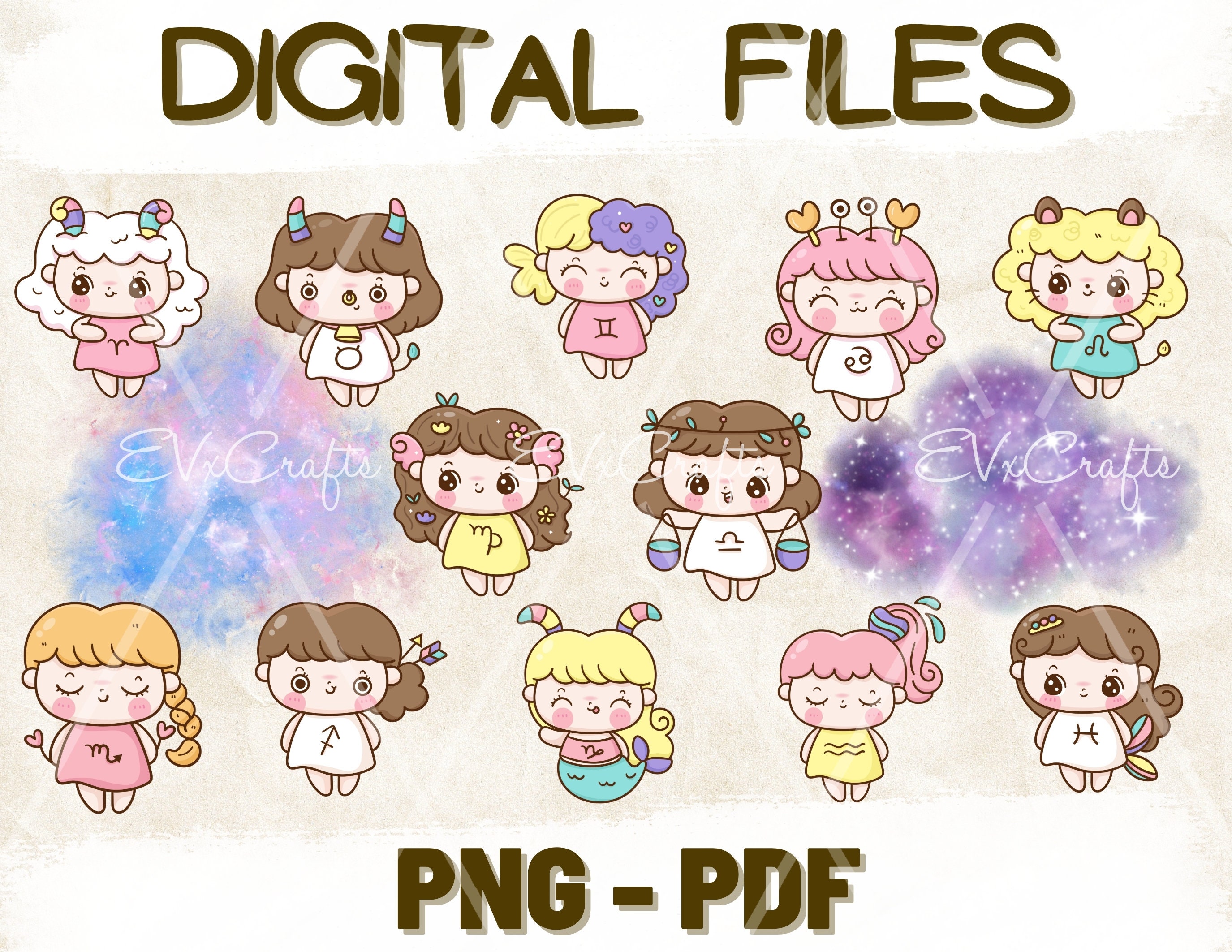 Cute Kawaii Zodiac Sign Zodiac Sign Print Image Digital Files PNG SVG ...