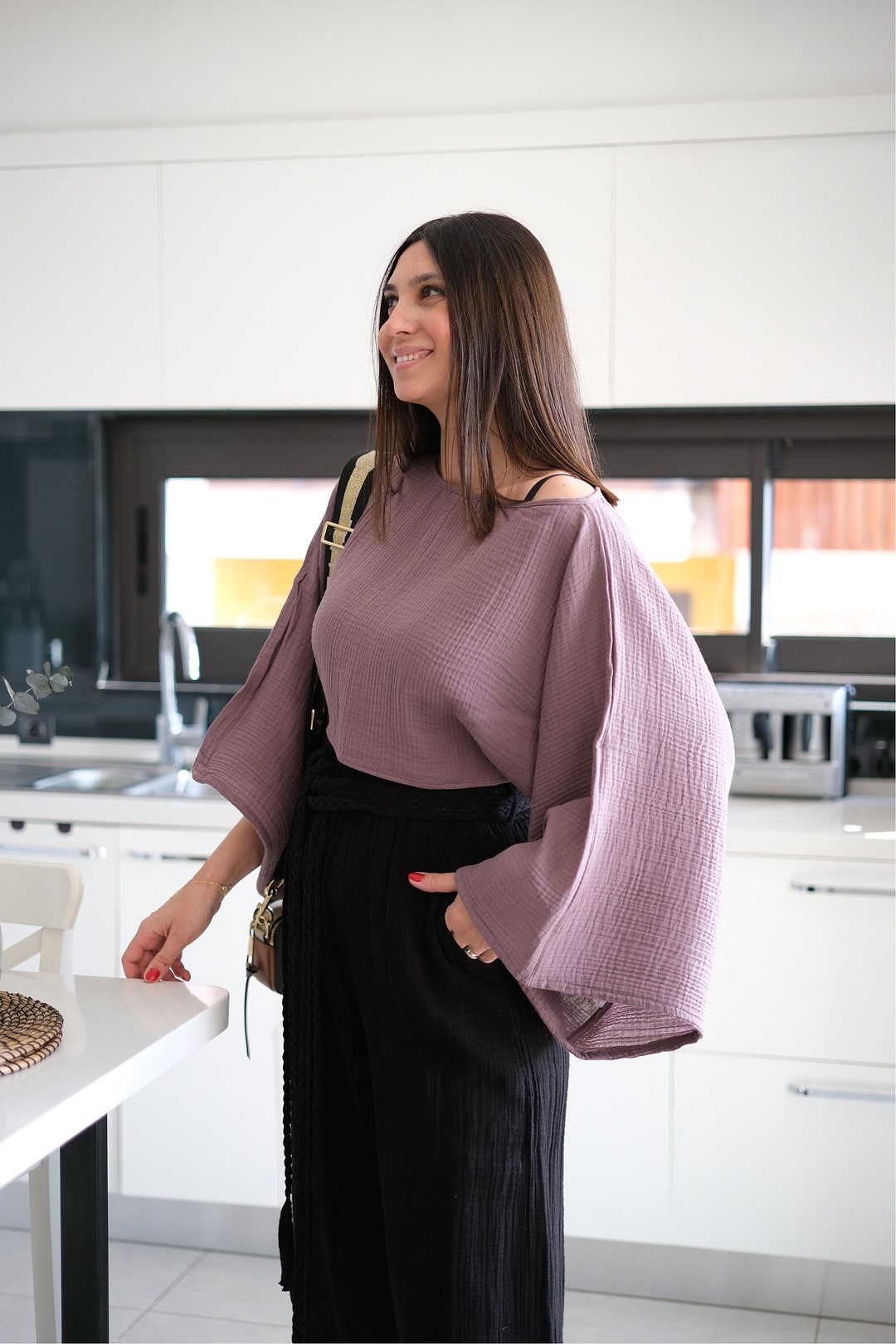 Turkish Cotton Raw Wrap Top,wide Sleeve Boho Top,organic Clothing,crop ...