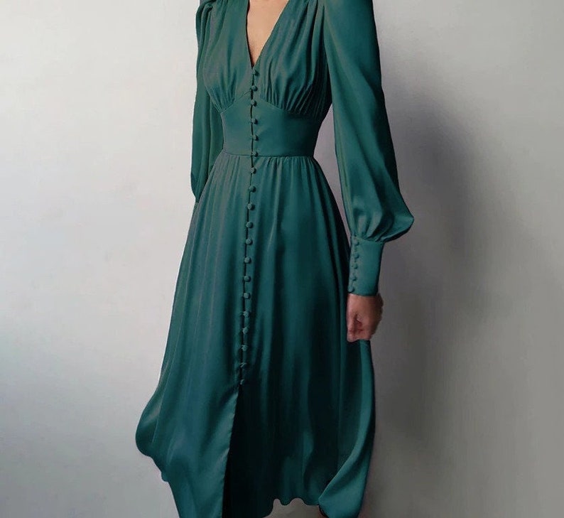 Deep Green Elegant Vintage Dress 40s European Lady - Etsy