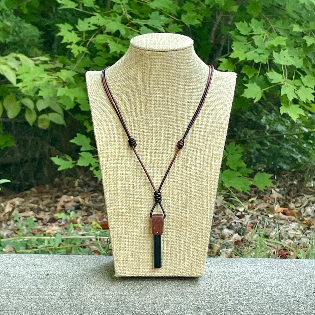 Genuine Leather Necklace with Mini Ferro Rod Pendant Bushcraft Survival ...
