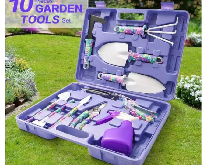 10pcs Gardening Tool Set I Purple Floral Garden Tool Kit I Stainless ...