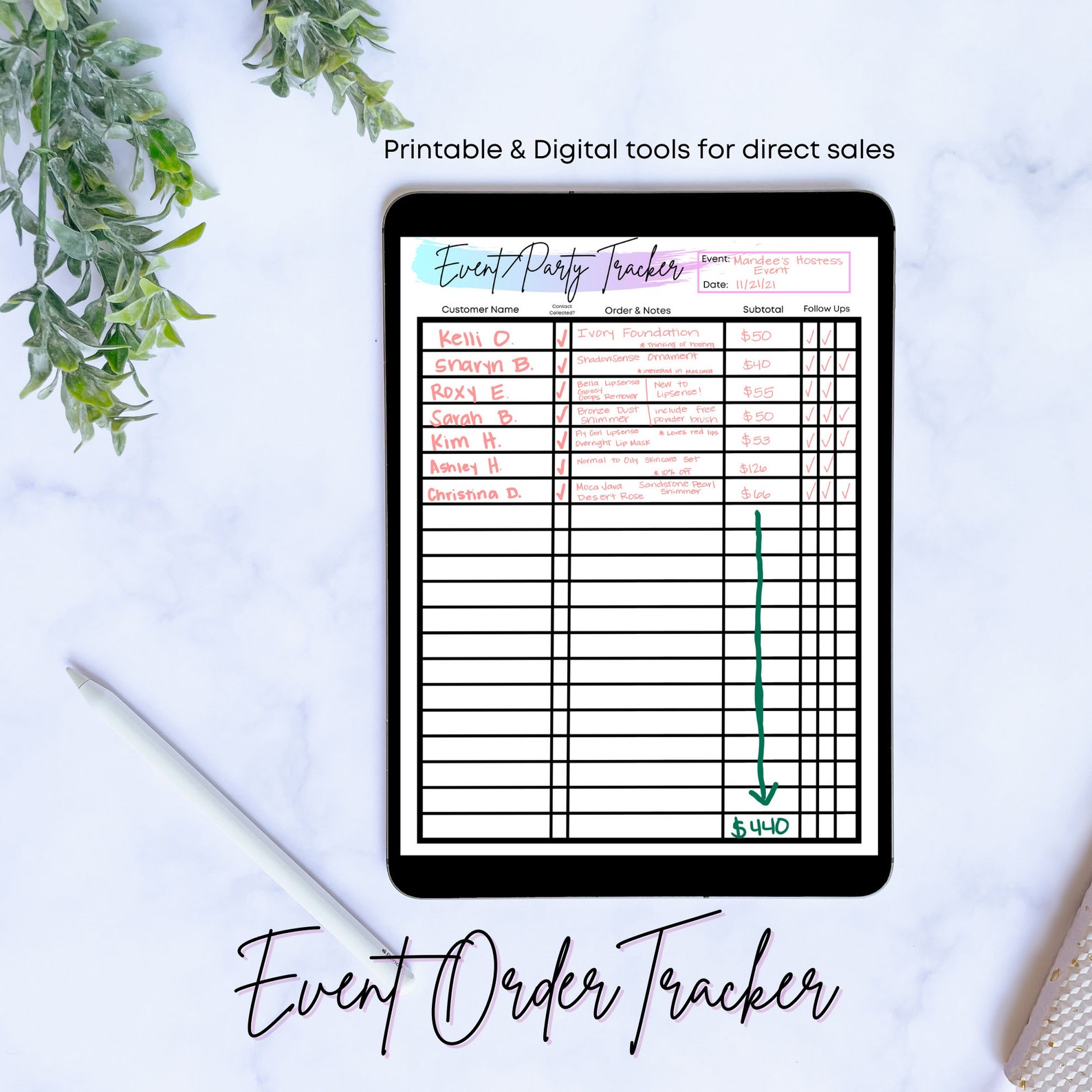 Event Order Tracker, Digital & Printable Tool for Direct Sales/mlm - Etsy