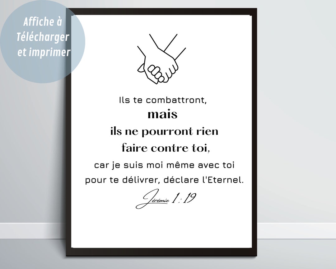 Bible Verse in French, Jeremiah 1V19, Printable Poster, Christian Home ...