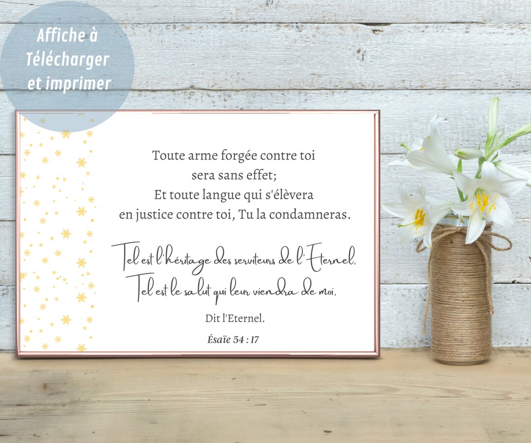 Bible Verse in French, Isaiah 54V17, Christian Decorative Poster for ...