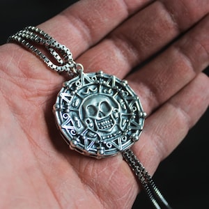 925 Sterling Silver Aztec Medallion Pirates Pendant Aztec Coin Skull ...
