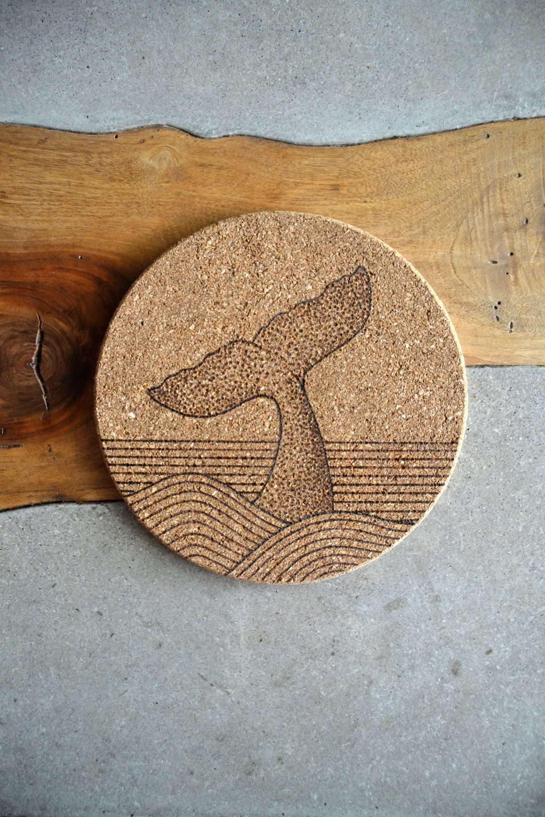 Cork Trivet Pyrography Whale Ocean Illustration - Etsy