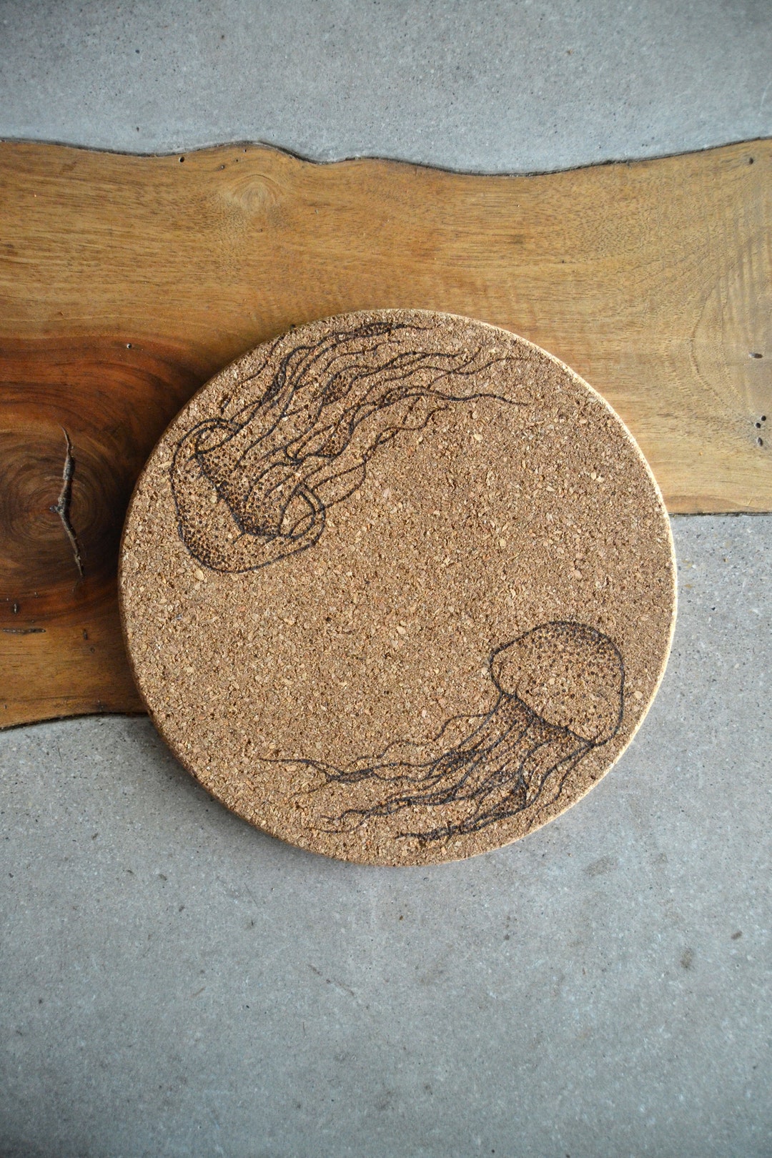 Cork Trivet Pyrography Jellyfish Ocean Illustration - Etsy