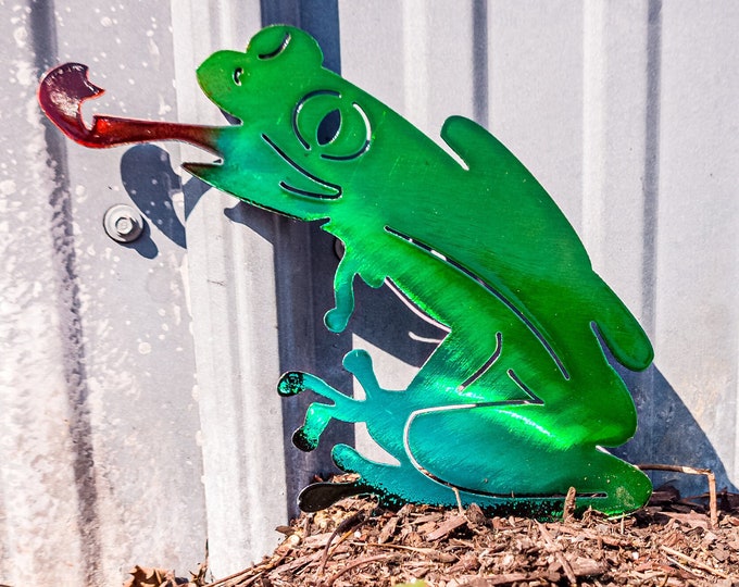 Amusing Frog Garden Stake W/lily Pad Umbrella 32" Tall - Purple Frog ...