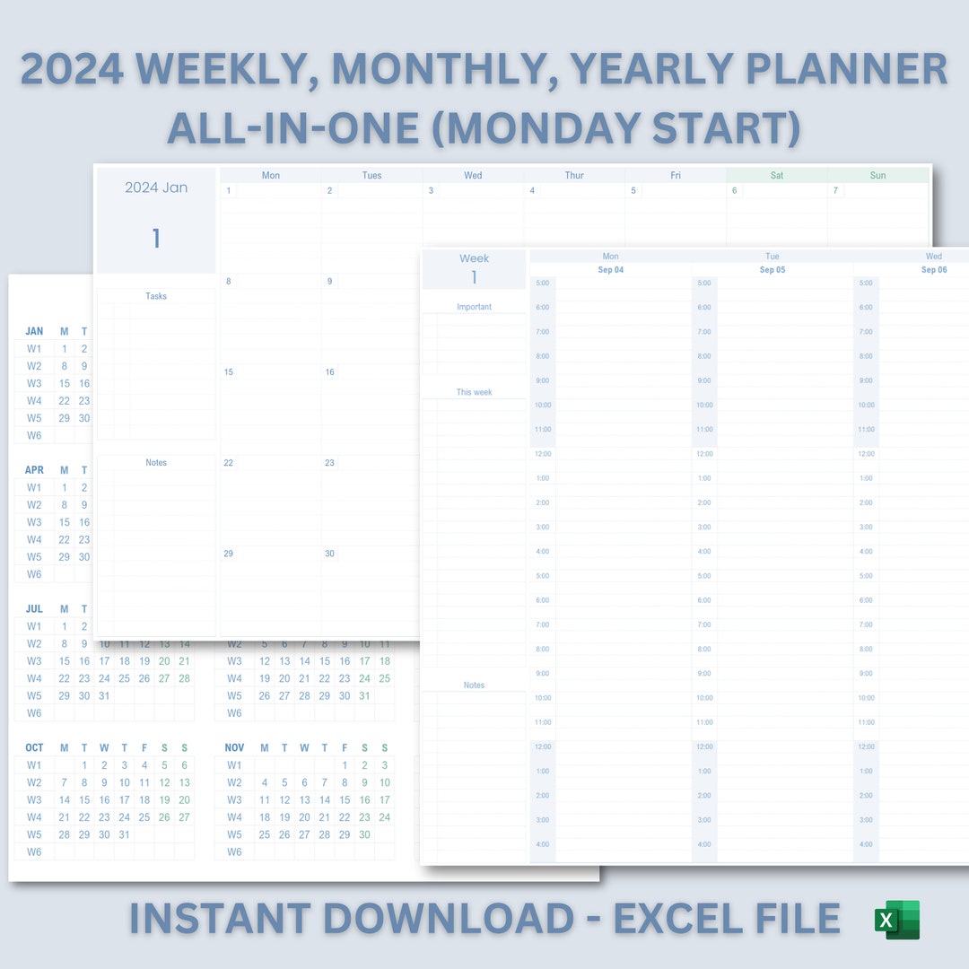 2024 All-in-one Planner Vertical Weekly Planner Monthly - Etsy