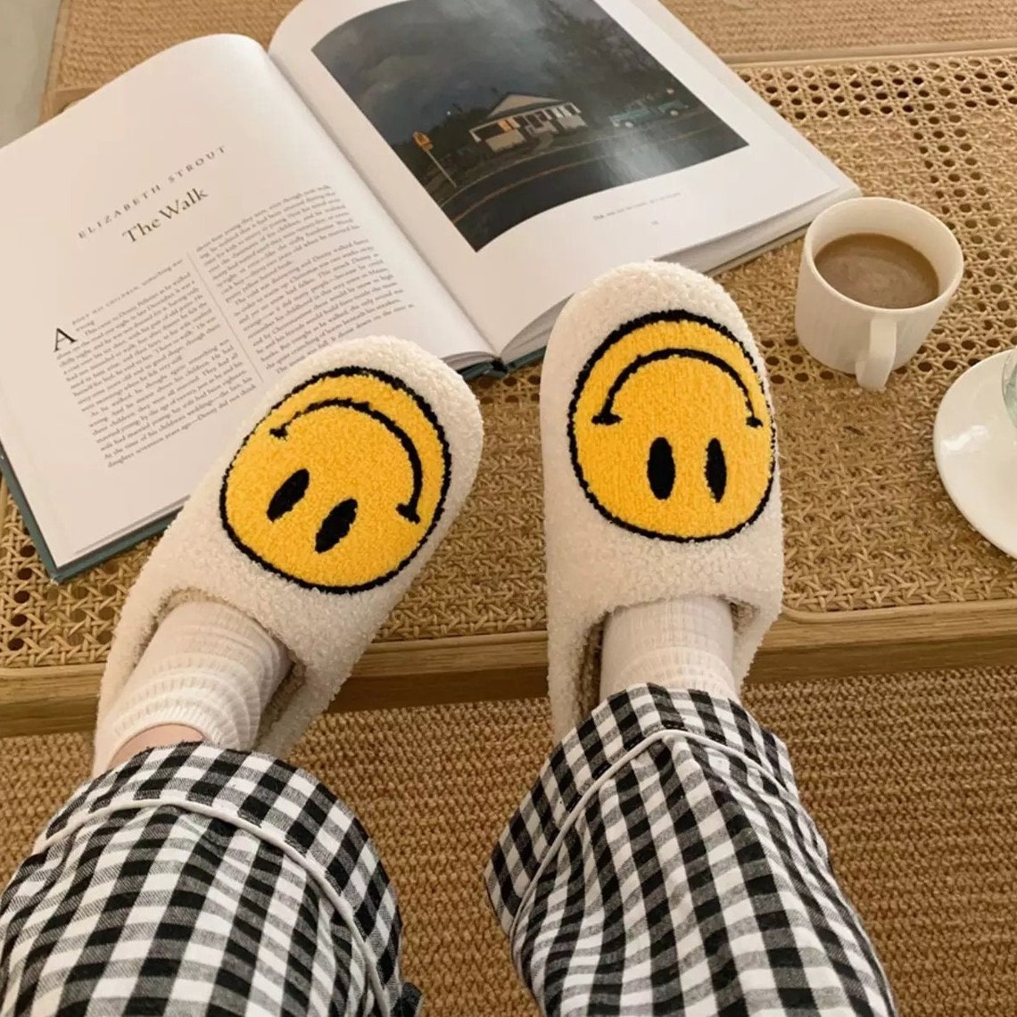 Smiley Face Slippers Unisex Fluffy Faux Fur Tiktok Adults Etsy