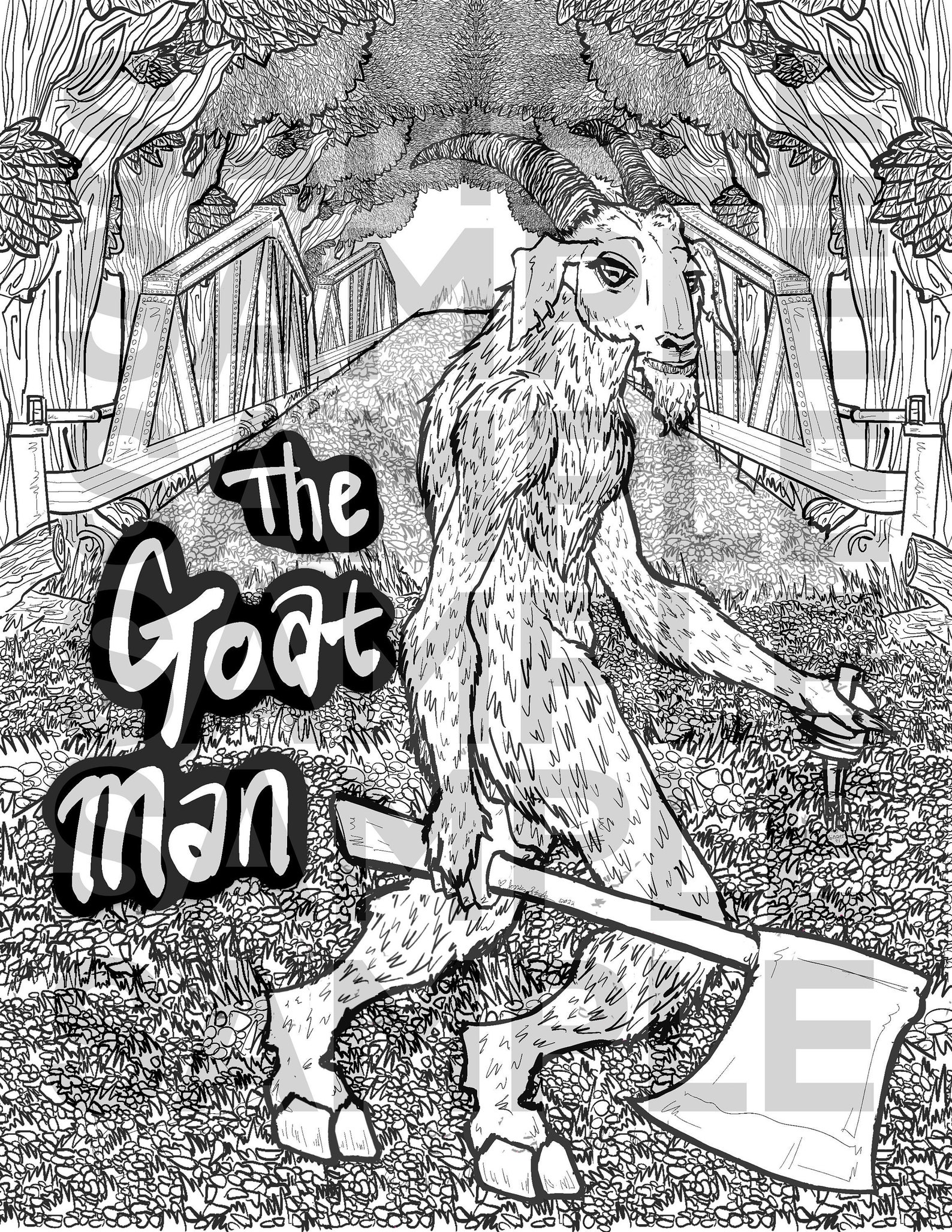 Goatman, Cryptid, Creepy Cryptids, the Goat Man, Adult Coloring Page, Stress Relief, Fun ...