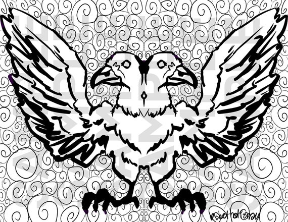 Two Headed Raven Creepy Halloween Activity Adult Coloring - Etsy