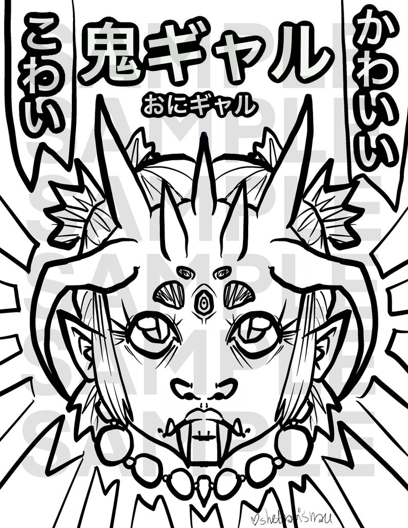 Oni Gyaru Coloring Page, Kawaii Girl, Kowaii, Cute, Spooky, Creepy ...