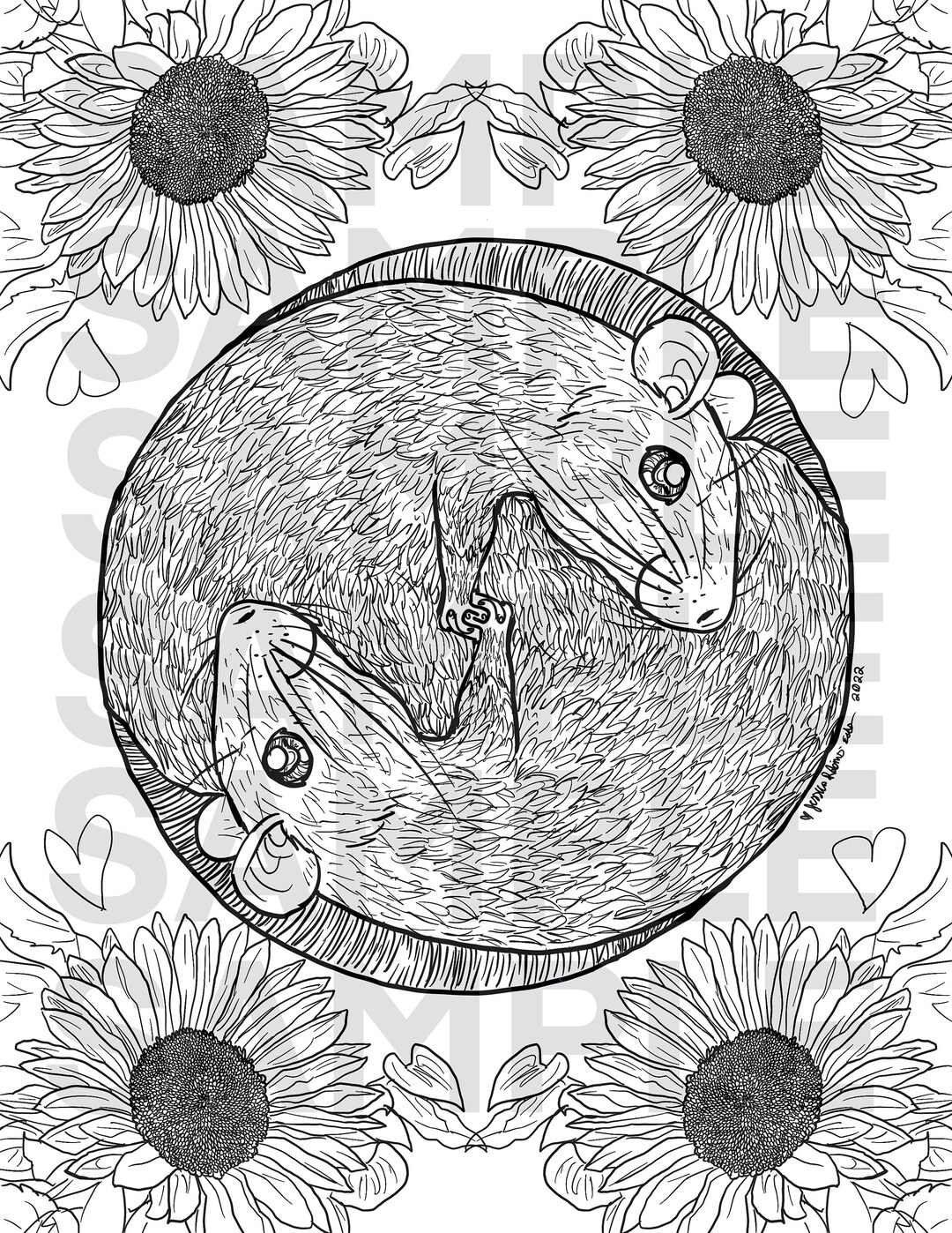 Rat Yin Yang Coloring Page, Cute, Fun, Animal Coloring Page, Pet Rats ...