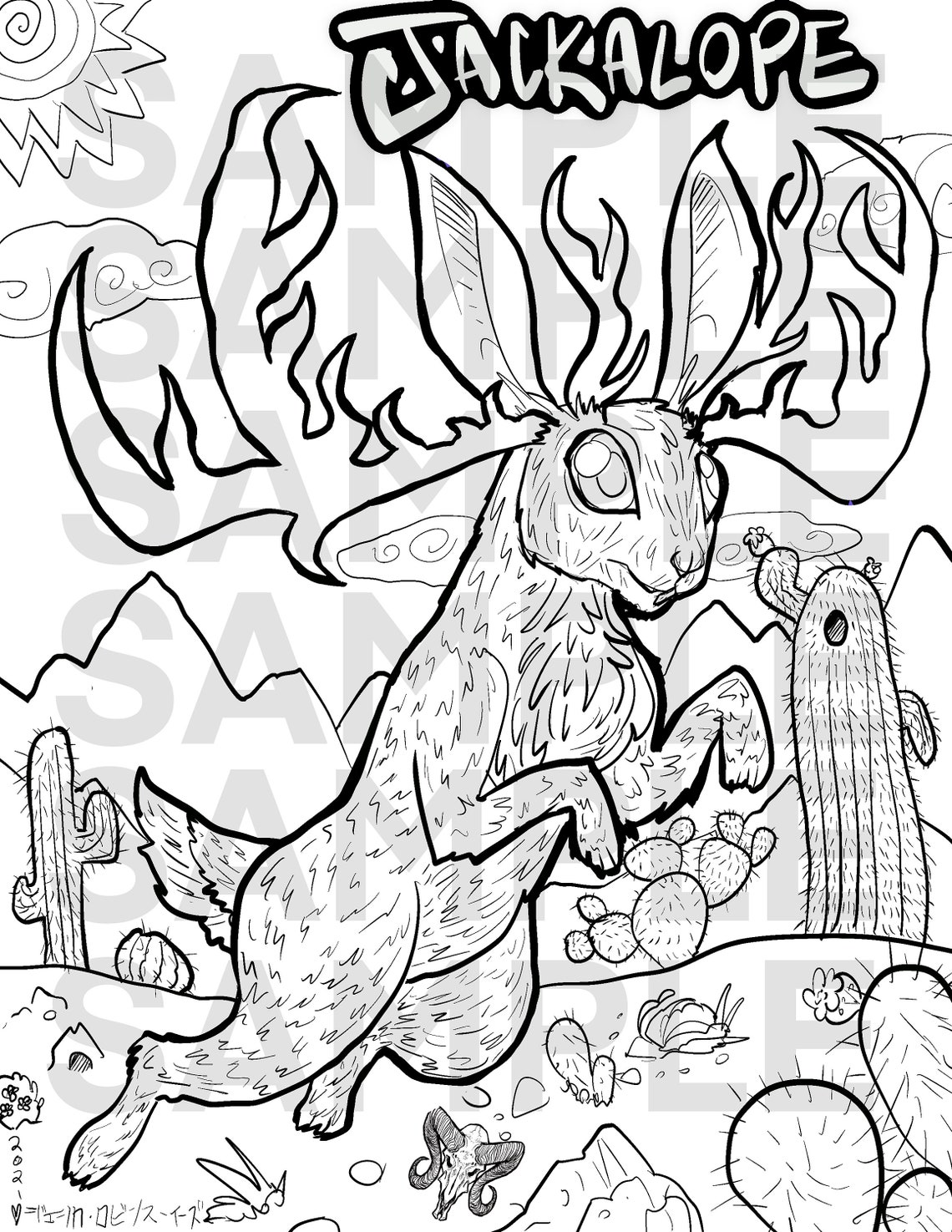 Jackalope, Cryptid Bunny, Adult Coloring Page, Monsters, Urban Legends ...
