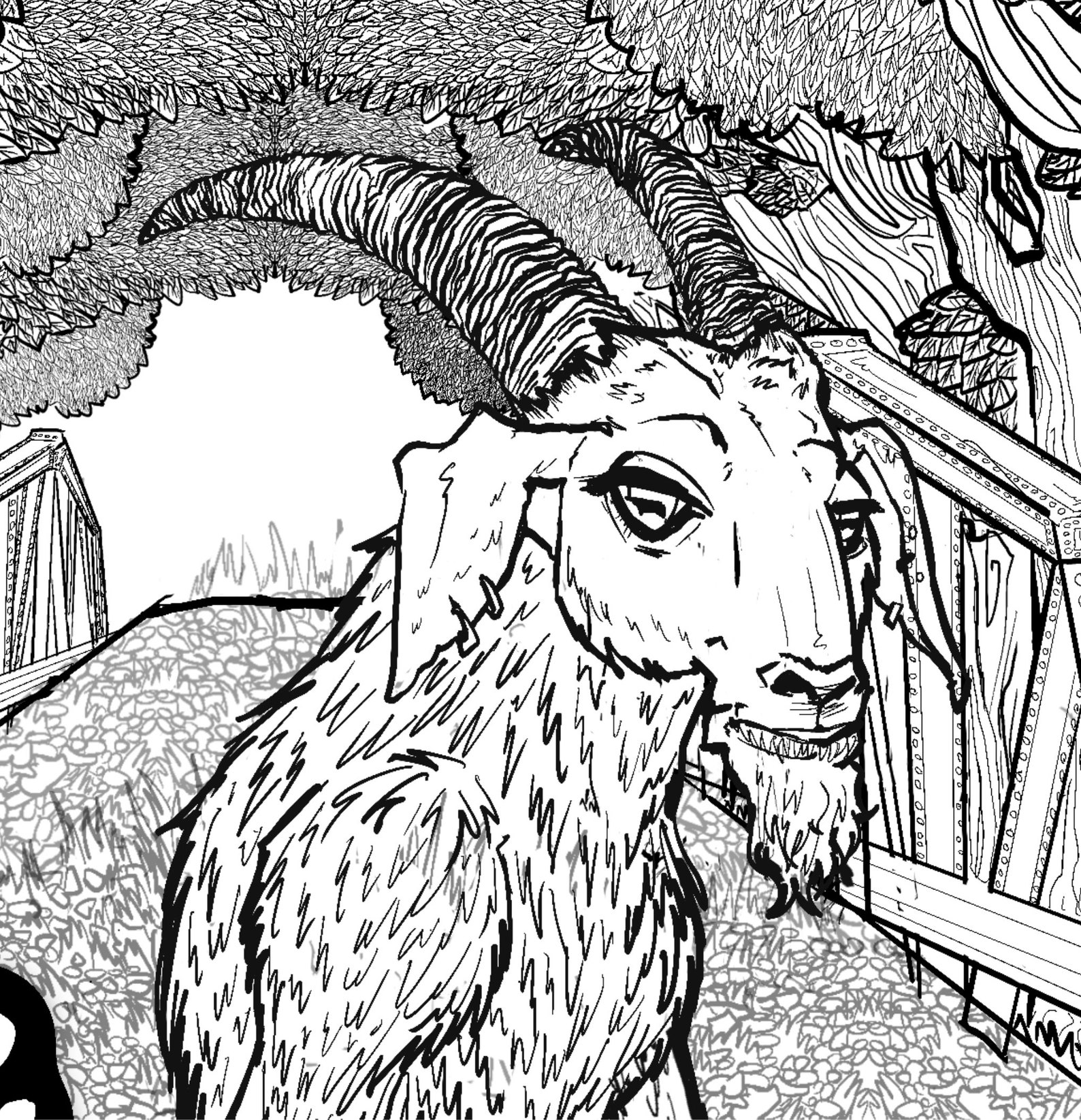 Goatman, Cryptid, Creepy Cryptids, the Goat Man, Adult Coloring Page ...