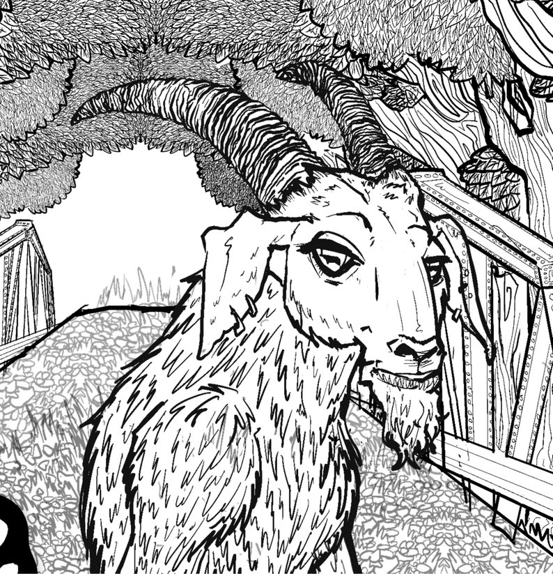 Goatman, Cryptid, Creepy Cryptids, the Goat Man, Adult Coloring Page ...