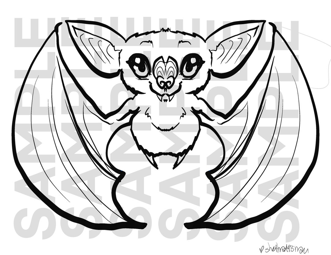 Friendly Bat Coloring Page, for Adults and Children, Relaxing, Stress ...