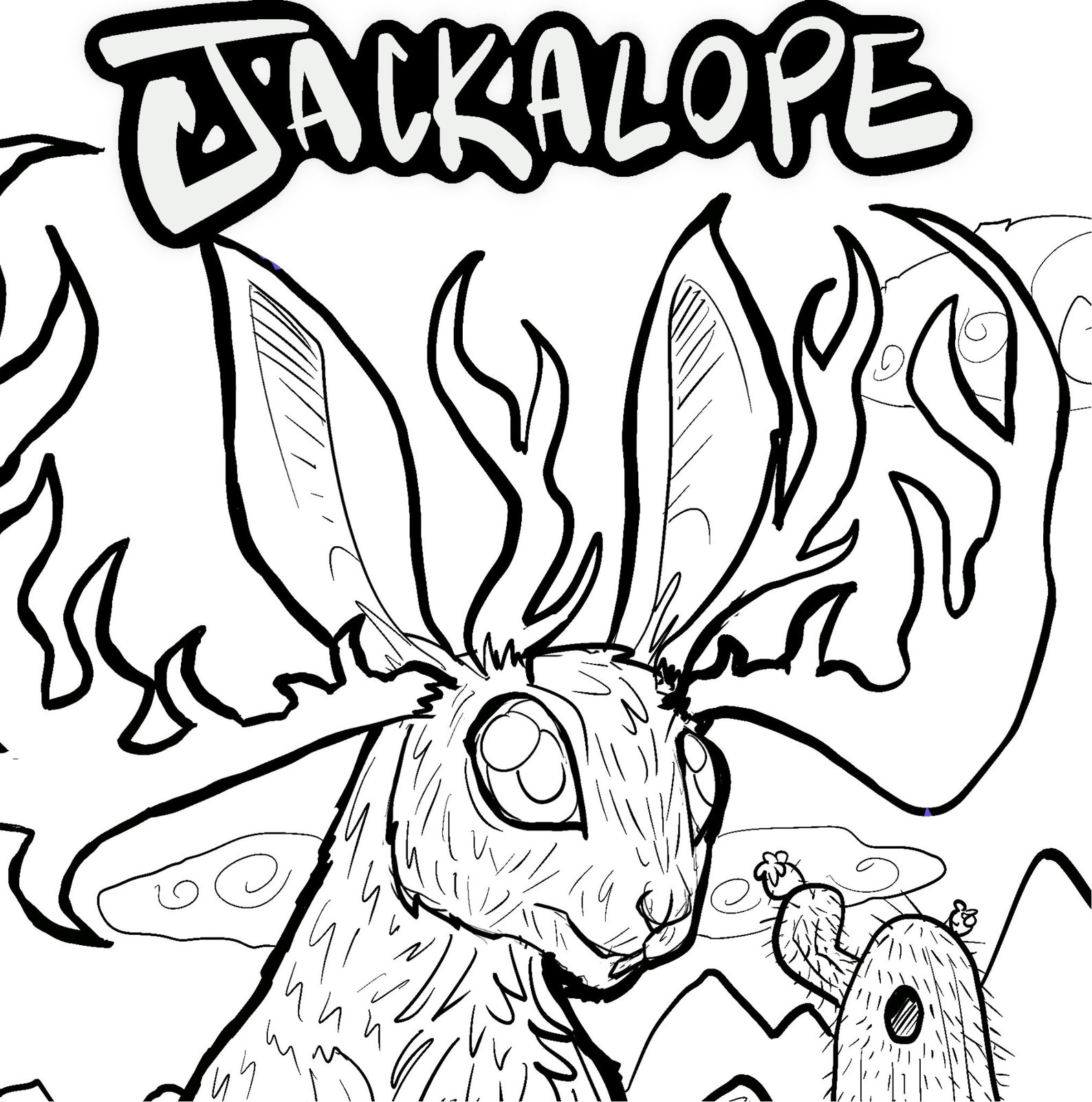 Jackalope, Cryptid Bunny, Adult Coloring Page, Monsters, Urban Legends ...
