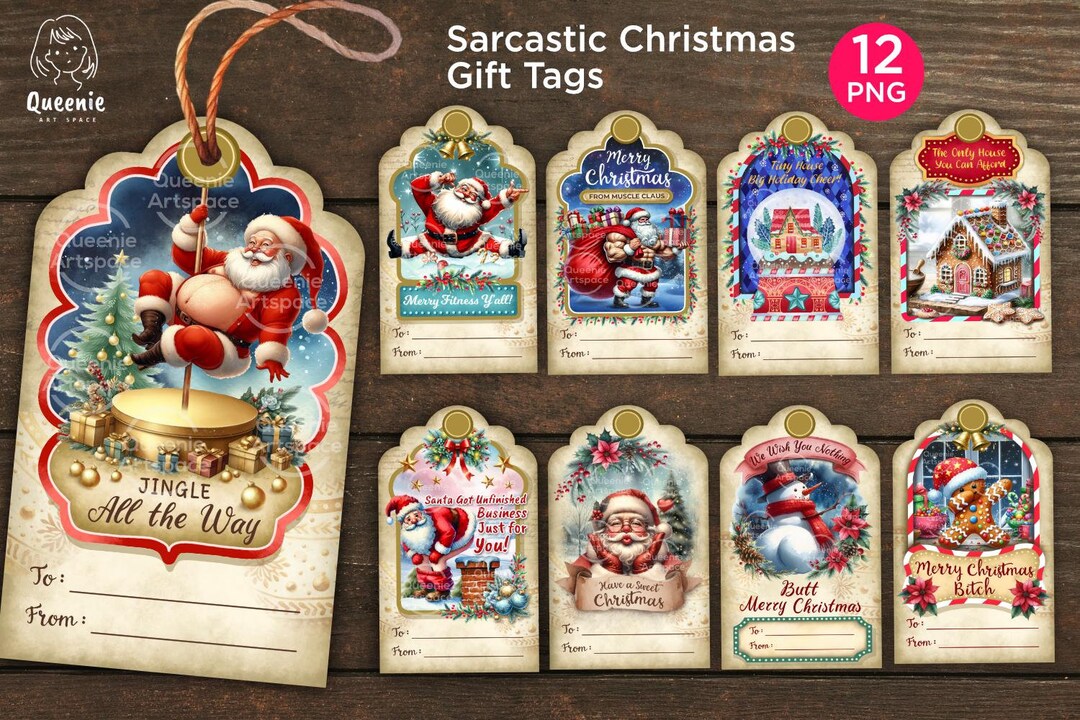 Sarcastic Christmas Gift Tags, Funny Holiday Labels, Vintage Junk ...