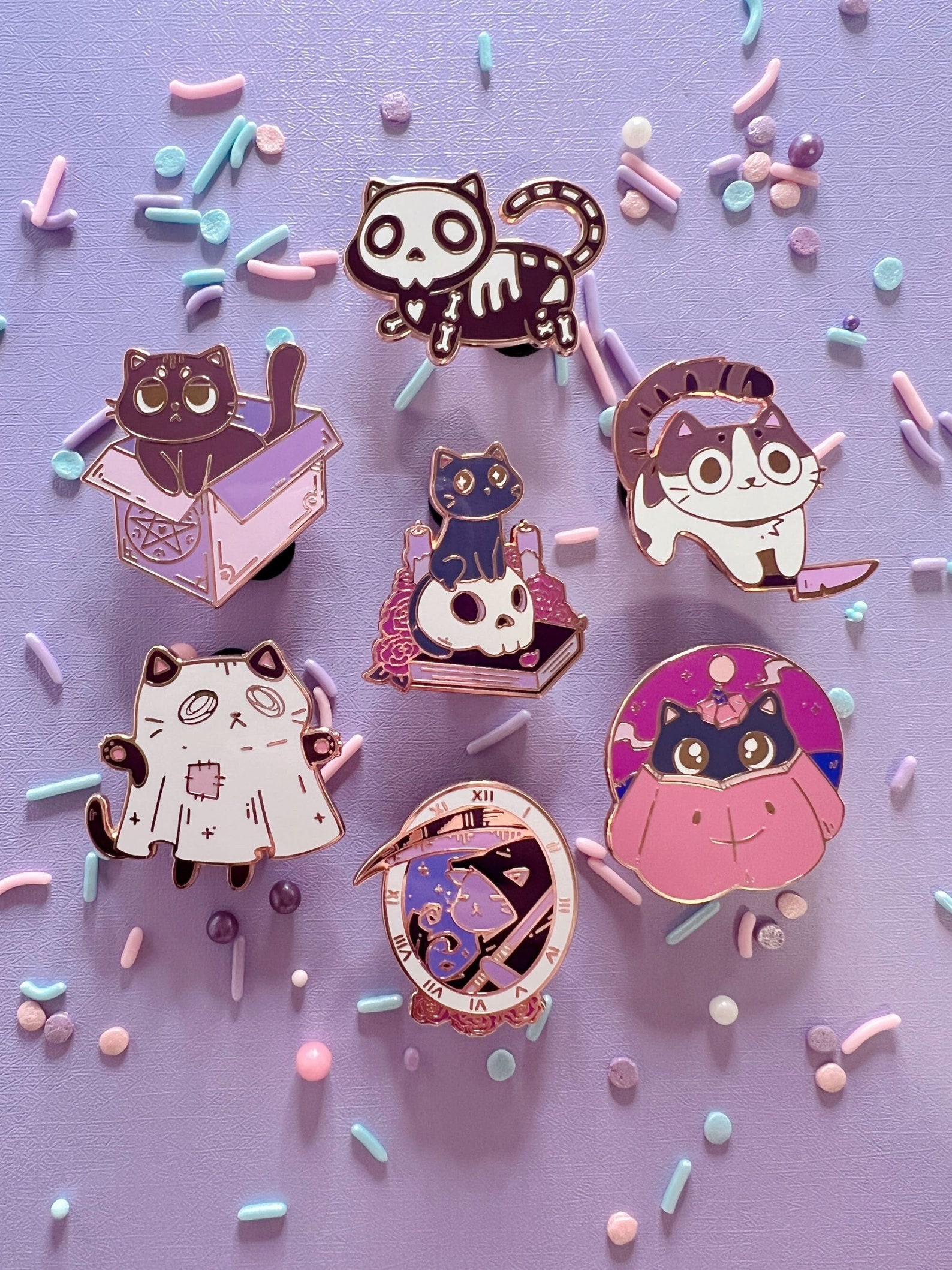 Spooky Cats - an Enamel Pin Set | 1.5" Rose Gold Hard Enamel Pin - Etsy