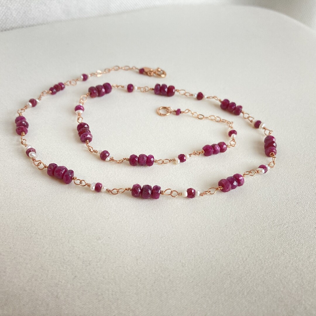 Natural Ruby Necklace and Rose Gold Plated 925 Silver - Etsy