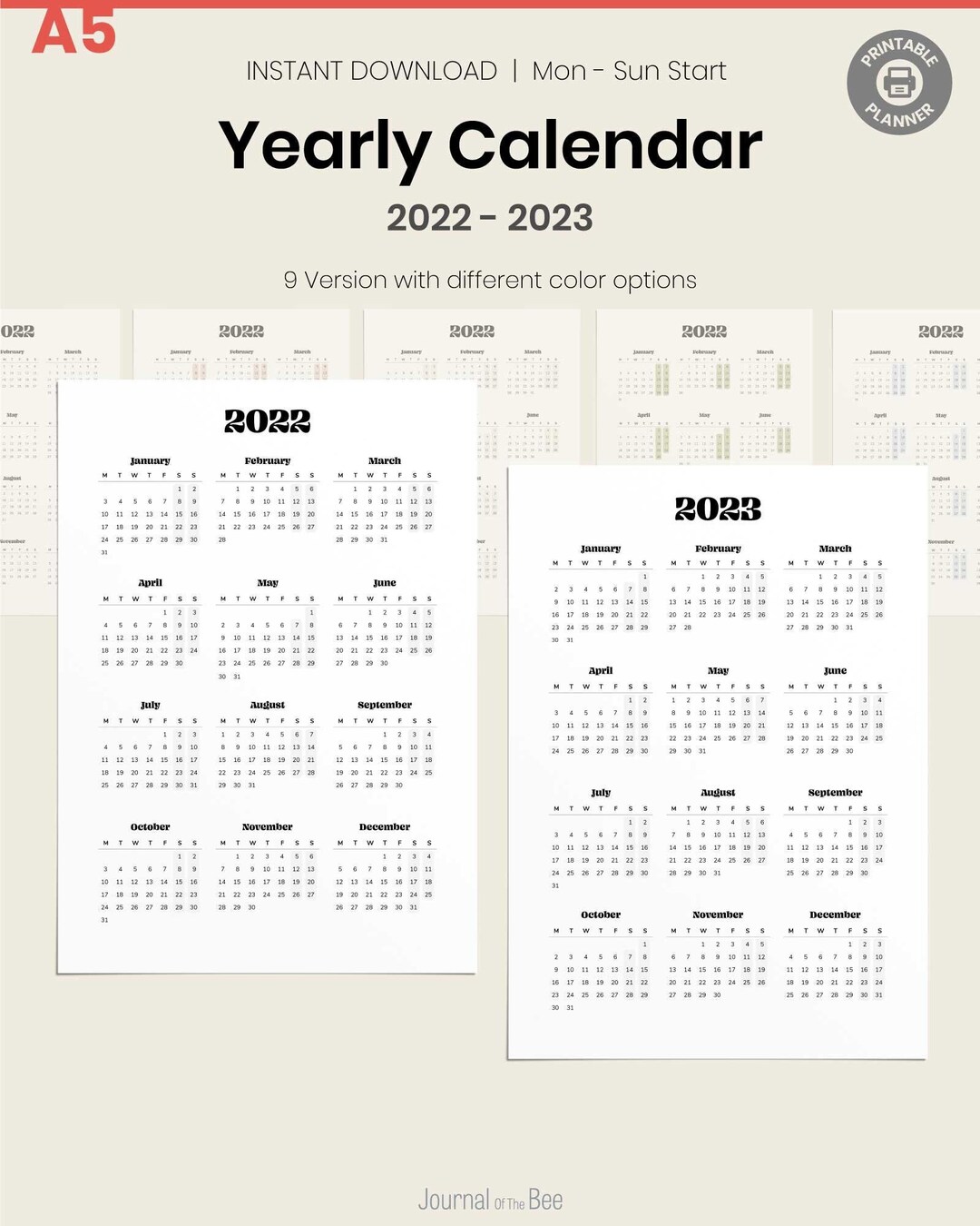 2022-2023 Year at a Glance Printable Calendar Printable Planner 2022 ...